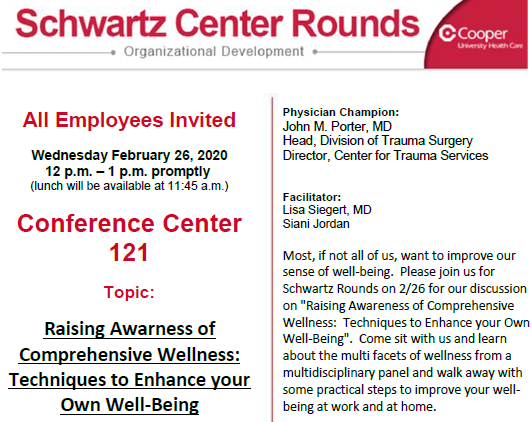 Feb 26 Schwartz Center Rounds on Wellness – Connect the Docs